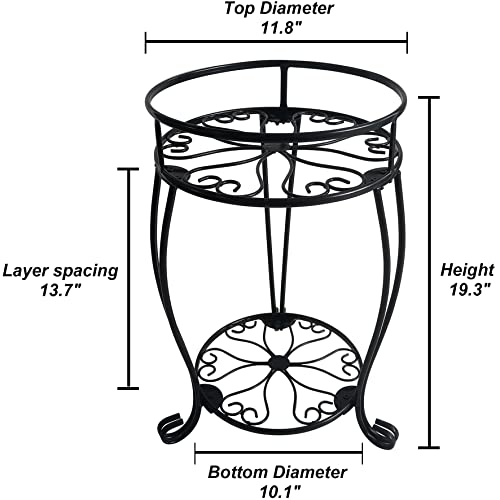 NOAMOO 19.3inch Tall Metal Plant Stand, 2 Tier Potted Plant Shelf for Indoor Outdoor, Flower Pot Holder for Corner Living Room Patio Balcony Garden, Kitchen and Bathroom Display Rack,Black