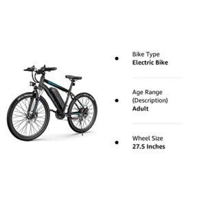 Wooken Electric Bike, Bike for Adults 27.5'' E-Bikes with 500W Motor, 21.6MPH Mountain Lockable Suspension Fork, Removable Battery, Professional 21 Speed Gears Bicycle