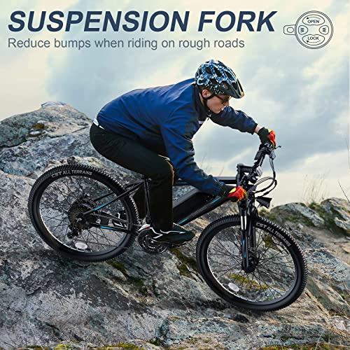 Wooken Electric Bike, Bike for Adults 27.5'' E-Bikes with 500W Motor, 21.6MPH Mountain Lockable Suspension Fork, Removable Battery, Professional 21 Speed Gears Bicycle