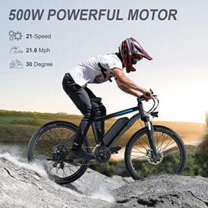 Wooken Electric Bike, Bike for Adults 27.5'' E-Bikes with 500W Motor, 21.6MPH Mountain Lockable Suspension Fork, Removable Battery, Professional 21 Speed Gears Bicycle