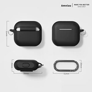 Amniau Compatible with AirPods 3rd Generation Case(2021), Full-Body Protective Silicone Case with Keychain Compatible with AirPods 3 Charging Case[LED Visible], Black