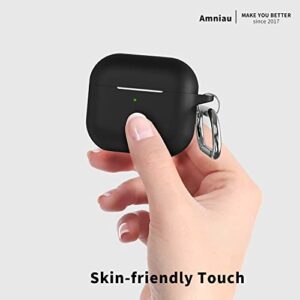 Amniau Compatible with AirPods 3rd Generation Case(2021), Full-Body Protective Silicone Case with Keychain Compatible with AirPods 3 Charging Case[LED Visible], Black