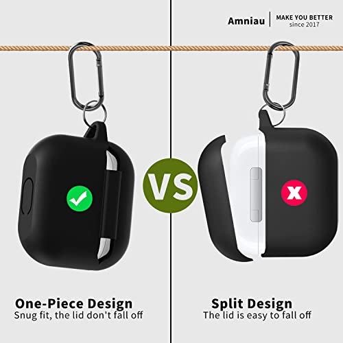 Amniau Compatible with AirPods 3rd Generation Case(2021), Full-Body Protective Silicone Case with Keychain Compatible with AirPods 3 Charging Case[LED Visible], Black