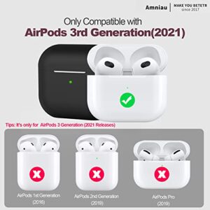 Amniau Compatible with AirPods 3rd Generation Case(2021), Full-Body Protective Silicone Case with Keychain Compatible with AirPods 3 Charging Case[LED Visible], Black