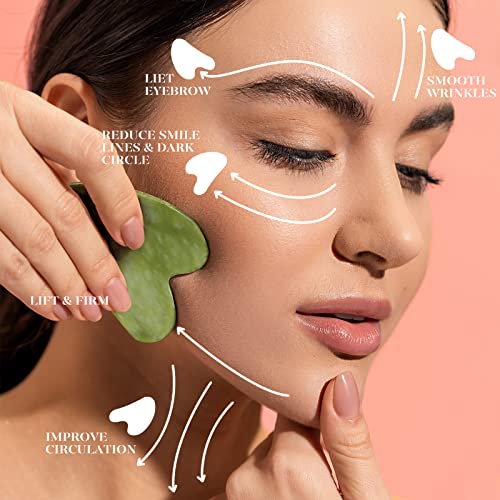 BAIMEI Jade Roller & Gua Sha, Face Roller, Facial Beauty Roller Skin Care Tools, Self Care Gift for Men Women, Massager for Face, Eyes, Neck, Relieve Fine Lines and Wrinkles - Green