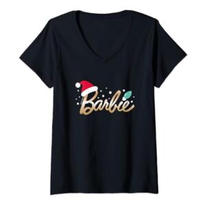 Barbie - Christmas - Logo Santa Hat V-Neck T-Shirt