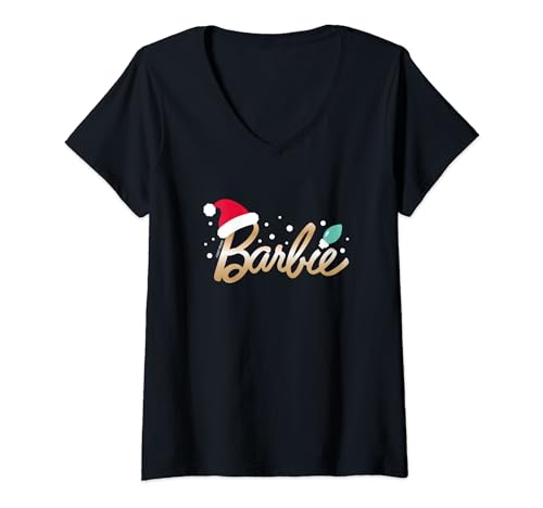 Barbie - Christmas - Logo Santa Hat V-Neck T-Shirt