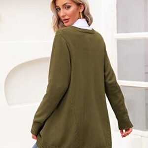 YESNO Women's Sweater with Swing Hem Oversized 2022 Long Sleeve V Neck Knit Pullover Tops Tunic Sweaters with Drop Pockets L WM9TYP1 Olive