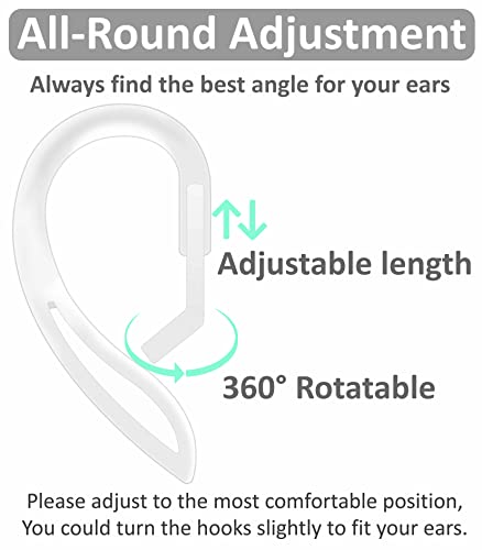 3 Pairs Ear Hooks Compatible with AirPods Pro 2nd 1st and 3 2 1, 360 Angle Rotation Adjustable Length Anti-Slip Sport Earhooks Wing Tips Holder Compatible with AirPods 3 2 1 and Pro 2 1 - Translucent