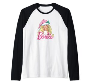 barbie - christmas - santa hat raglan baseball tee