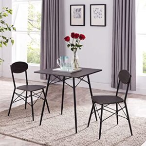 Pilaster Designs Indoor Home Decorative Furniture Valley 3 Piece Dining Set, Black Metal Frames & Walnut Wood Top, 27.5" Square, Modern (Table & 2 Oval Back Chairs)