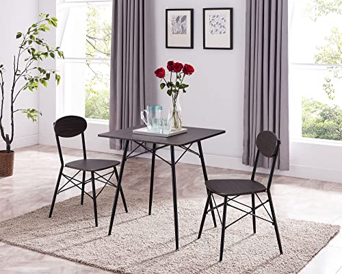 Pilaster Designs Indoor Home Decorative Furniture Valley 3 Piece Dining Set, Black Metal Frames & Walnut Wood Top, 27.5" Square, Modern (Table & 2 Oval Back Chairs)