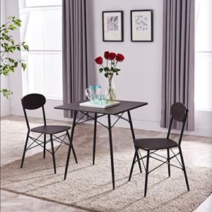 Pilaster Designs Indoor Home Decorative Furniture Valley 3 Piece Dining Set, Black Metal Frames & Walnut Wood Top, 27.5" Square, Modern (Table & 2 Oval Back Chairs)