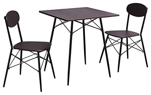 Pilaster Designs Indoor Home Decorative Furniture Valley 3 Piece Dining Set, Black Metal Frames & Walnut Wood Top, 27.5" Square, Modern (Table & 2 Oval Back Chairs)