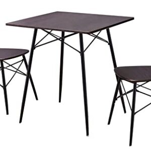 Pilaster Designs Indoor Home Decorative Furniture Valley 3 Piece Dining Set, Black Metal Frames & Walnut Wood Top, 27.5" Square, Modern (Table & 2 Oval Back Chairs)