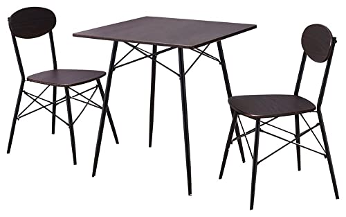 Pilaster Designs Indoor Home Decorative Furniture Valley 3 Piece Dining Set, Black Metal Frames & Walnut Wood Top, 27.5" Square, Modern (Table & 2 Oval Back Chairs)