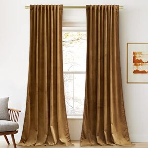 stangh velvet curtains 84 inches - gold brown blackout thermal insulated window drapes for living room, back tab luxury home decor curtains for bedroom sliding door, w52 x l84, 2 panels