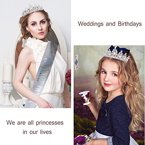 Velscrun Happy Birthday Queen Crown and Sash, Crowns for Women Birthday Queen Sash, Tiara for Women Birthday, Silver Tiaras and Crowns for Women, Happy Birthday Decorations Accessories for Women