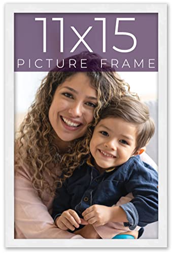 11x15 Frame White Real Wood Picture Frame Width 0.75 Inches | Interior Frame Depth 0.5 Inches | White Mid Century Photo Frame Complete with UV Acrylic, Foam Board Backing & Hanging Hardware