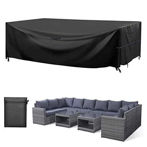 GARPROVM Outdoor Patio Furniture Covers Waterproof Patio Dining Table Couch Set Covers Rectangular with Upgraded 600D Material, 4 Windproof Buckles 124 x 70 x 29 Inch Heavy-Duty Large