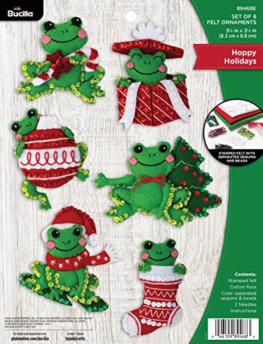 Bucilla Felt Applique 6 Piece Ornament Making Kit, Hoppy Holidays, Perfect for DIY Arts and Crafts, 89468E