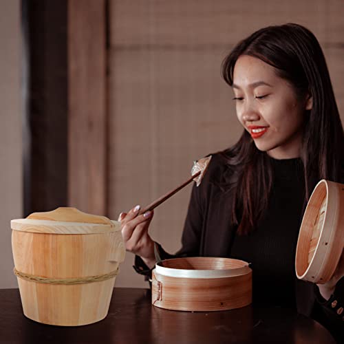 Rice Steamed Bucket with Lid Wooden Steamer Rice Bucket Handmade Rice Bucket Wood Cooking Steamer Steamed Rice Wooden Barrel for Home Kitchen Christmas Party Wood Color