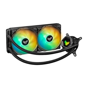 asus tuf gaming lc 240 argb all-in-one liquid cpu cooler (aura sync, dual tuf 120mm argb radiator fans with fan blade groove design)