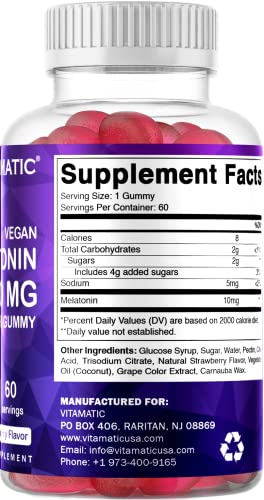 2 Pack - Vitamatic Melatonin 10mg per gummy Vegetarian Gummies - Non-Habit Forming 60 Gummies Per Bottles (Total 120 Vegan Gummies)