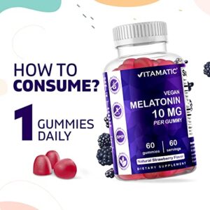 2 Pack - Vitamatic Melatonin 10mg per gummy Vegetarian Gummies - Non-Habit Forming 60 Gummies Per Bottles (Total 120 Vegan Gummies)