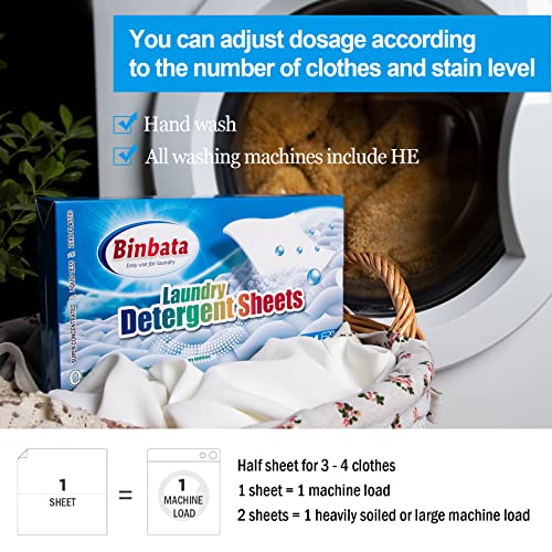 Binbata Laundry Detergent Sheets, Up To 128 Loads Hypoallergenic Eco-Friendly Unscented Laundry Sheets, Biodegradable Plastic Free Liquidless Laundry Sheets Detergent Suitable for Sensitive Skin