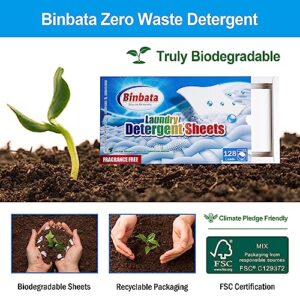 Binbata Laundry Detergent Sheets, Up To 128 Loads Hypoallergenic Eco-Friendly Unscented Laundry Sheets, Biodegradable Plastic Free Liquidless Laundry Sheets Detergent Suitable for Sensitive Skin