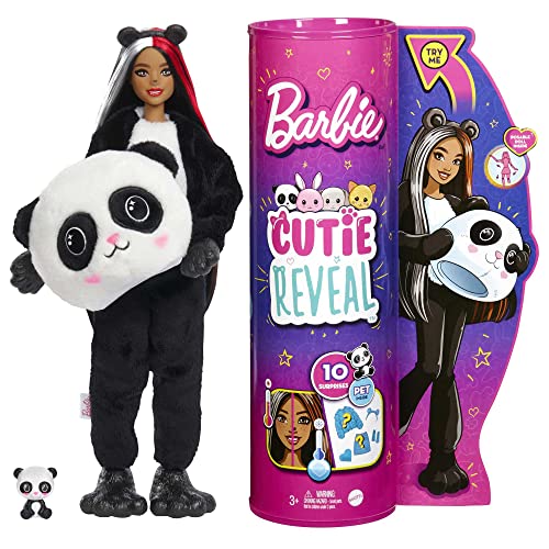 Barbie Cutie Reveal Doll, Panda Plush Costume, 10 Surprises Including Mini Pet & Color Change