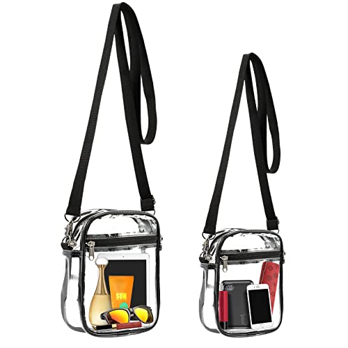 2 Packs Clear Crossbody Bag Stadium Approved, Clear Crossbody Purse with Front Pocket and Adjustable Strap for Concerts, Festivals, Sports Events, Travel, Clear Messenger Shoulder Bag