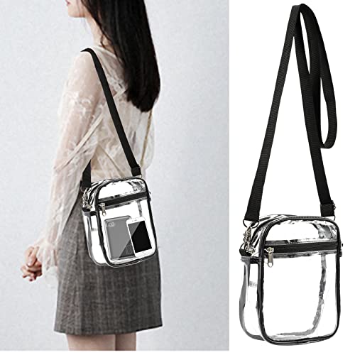 2 Packs Clear Crossbody Bag Stadium Approved, Clear Crossbody Purse with Front Pocket and Adjustable Strap for Concerts, Festivals, Sports Events, Travel, Clear Messenger Shoulder Bag