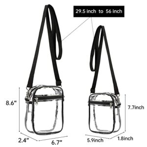 2 Packs Clear Crossbody Bag Stadium Approved, Clear Crossbody Purse with Front Pocket and Adjustable Strap for Concerts, Festivals, Sports Events, Travel, Clear Messenger Shoulder Bag