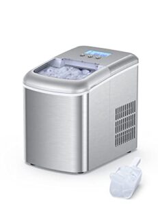 ice maker countertop machine, 9 bullet ice cubes ready in 6 mins, 22lbs ice cubes in 24h, self-cleaning, lcd display, 2.1l electric stainless steel ice maker with ice scoop, basket