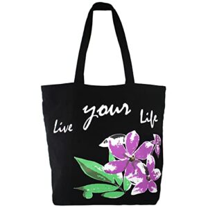 mel jun canvas tote bag, large beach tote women travel bags reusable grocery bag shoulder gym totes weekend church bags purple