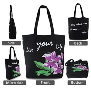 MEL JUN Canvas Tote Bag, Large Beach Tote Women Travel Bags Reusable Grocery Bag Shoulder Gym Totes Weekend Church Bags Purple