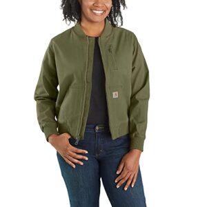 carhartt women's rugged flex relaxed fit canvas jacket, basil, large