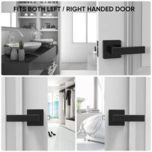 TICONN Black Door Handle Heavy Duty, Matte Black Reversible Square Door Lever for Bedroom, Bathroom and Rooms (Privacy, 1 Pack, Black)