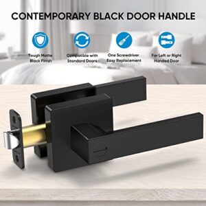 TICONN Black Door Handle Heavy Duty, Matte Black Reversible Square Door Lever for Bedroom, Bathroom and Rooms (Privacy, 1 Pack, Black)