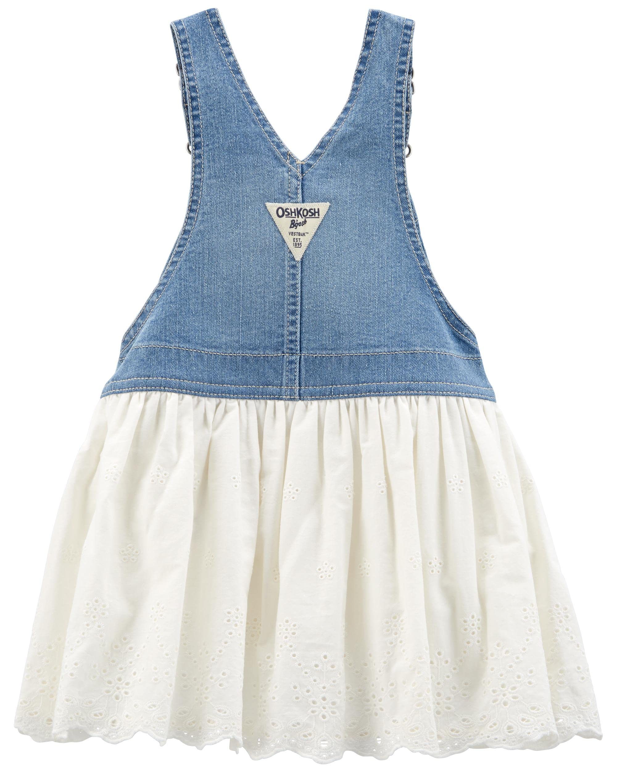 OshKosh B'Gosh Baby Girls' World's Best Dress Overalls, White Eyelet Wash, 12 Months