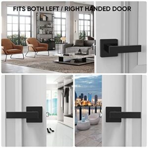 TICONN 2Pk Door Handle Heavy Duty, Reversible Square Door Lever for Bedroom, Bathroom and Rooms (Black, Passage, 2 Pack)