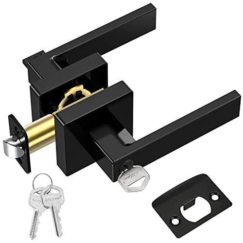 TICONN Door Handle Heavy Duty, Reversible Square Door Lever for Bedroom, Bathroom and Rooms (Black, Keyed Entry - Keyed Alike)