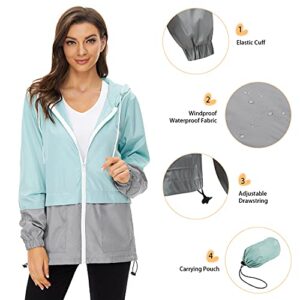 Zando Plus Size Rain Jacket Women with Hood Packable Raincoats for Adults Women Lightweight Rain Jackets for Women Waterproof Anorak Jacket Womens Windbreaker Jacket Mint Green XL