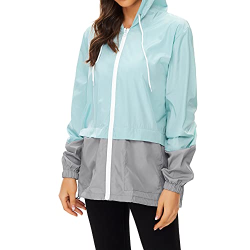 Zando Plus Size Rain Jacket Women with Hood Packable Raincoats for Adults Women Lightweight Rain Jackets for Women Waterproof Anorak Jacket Womens Windbreaker Jacket Mint Green XL