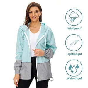 Zando Plus Size Rain Jacket Women with Hood Packable Raincoats for Adults Women Lightweight Rain Jackets for Women Waterproof Anorak Jacket Womens Windbreaker Jacket Mint Green XL