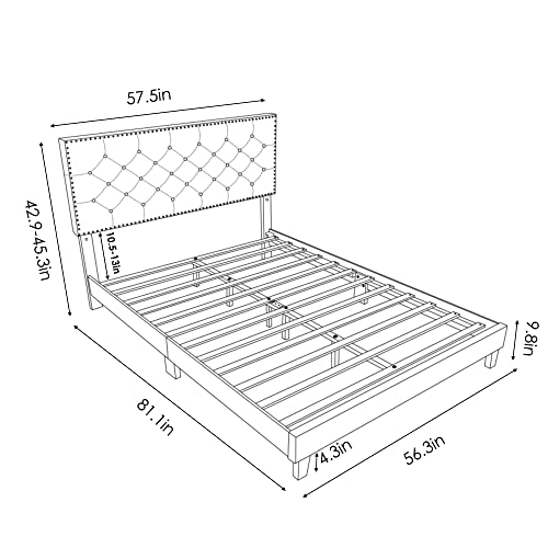 HOSTACK Full Size Bed Frame, Modern Upholstered Platform with Adjustable Headboard, Heavy Duty Button Tufted Frame Wood Slat Support, Easy Assembly, No Box Spring Needed (Grey, Full)