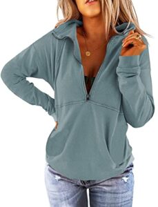 pgands women's casual long sleeve half zip up sweatshirt hoodies lapel plain stylish loose pullover tops for leggings