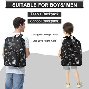 VASCHY Backpack for School, Lightweight Water Resistant Bookbag Casual Daypack for Man/Boys Rockets